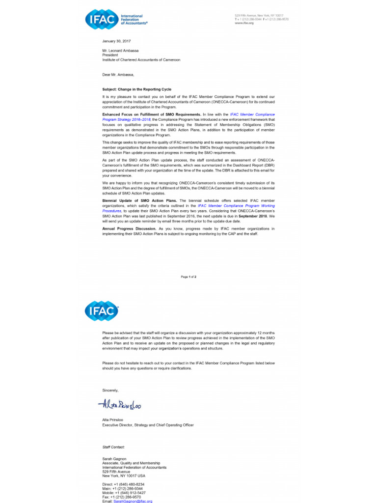 IFAC Normal Template - ONECCA - Cameroon - Change in IFAC Reporting ...