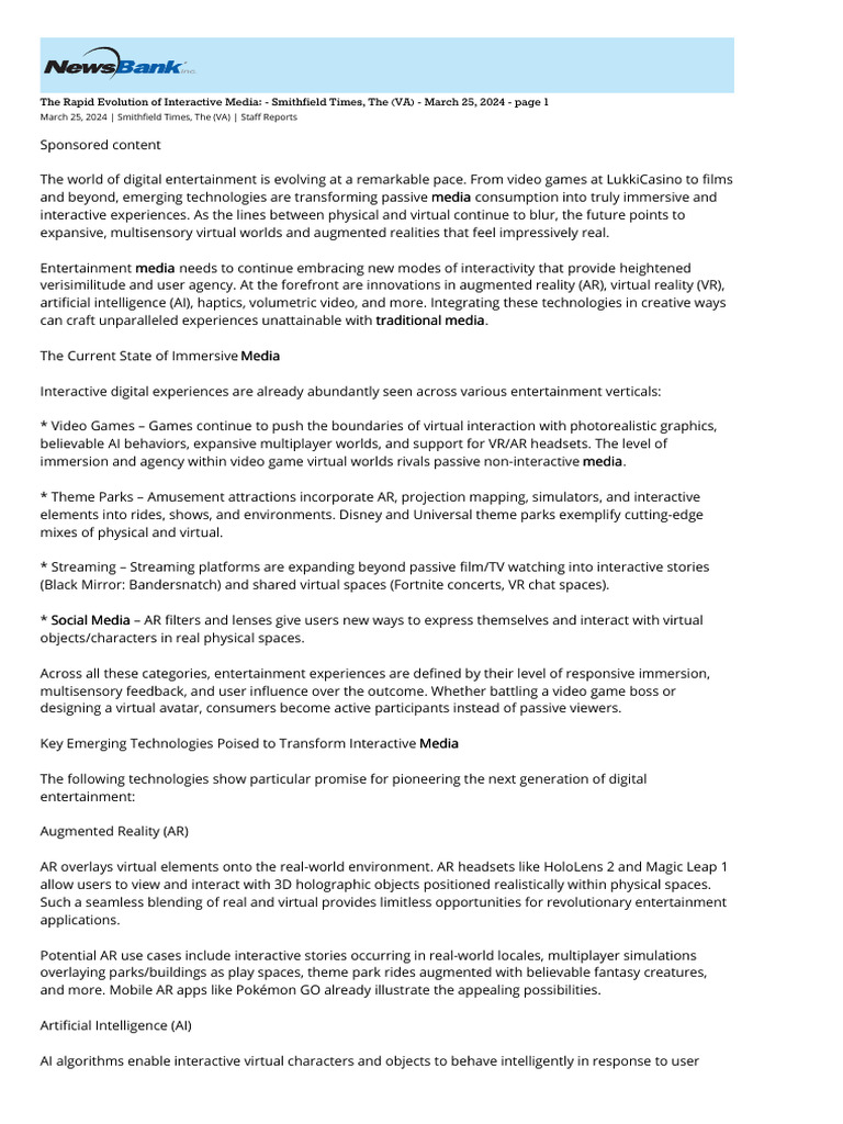 The Rapid Evolution of Interactive Media Smithfield Times The VA March ...