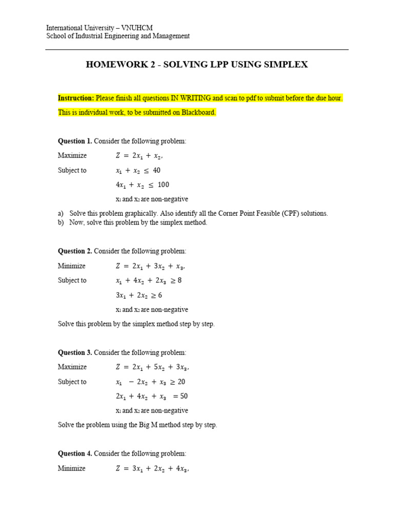 OR1 Homework2 | PDF | Computer Science | Operations Research