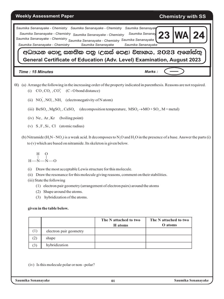 Chemistry Assignment | PDF