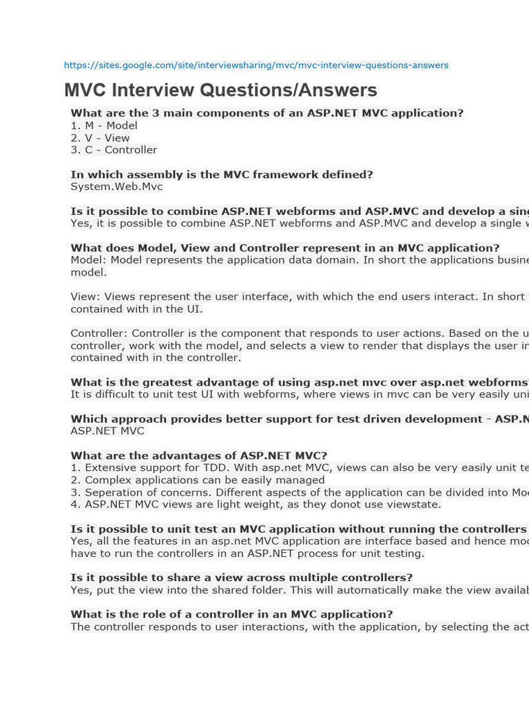 MVC Intv Quest - Collection | PDF | Model–View–Controller | Ajax (Programming)