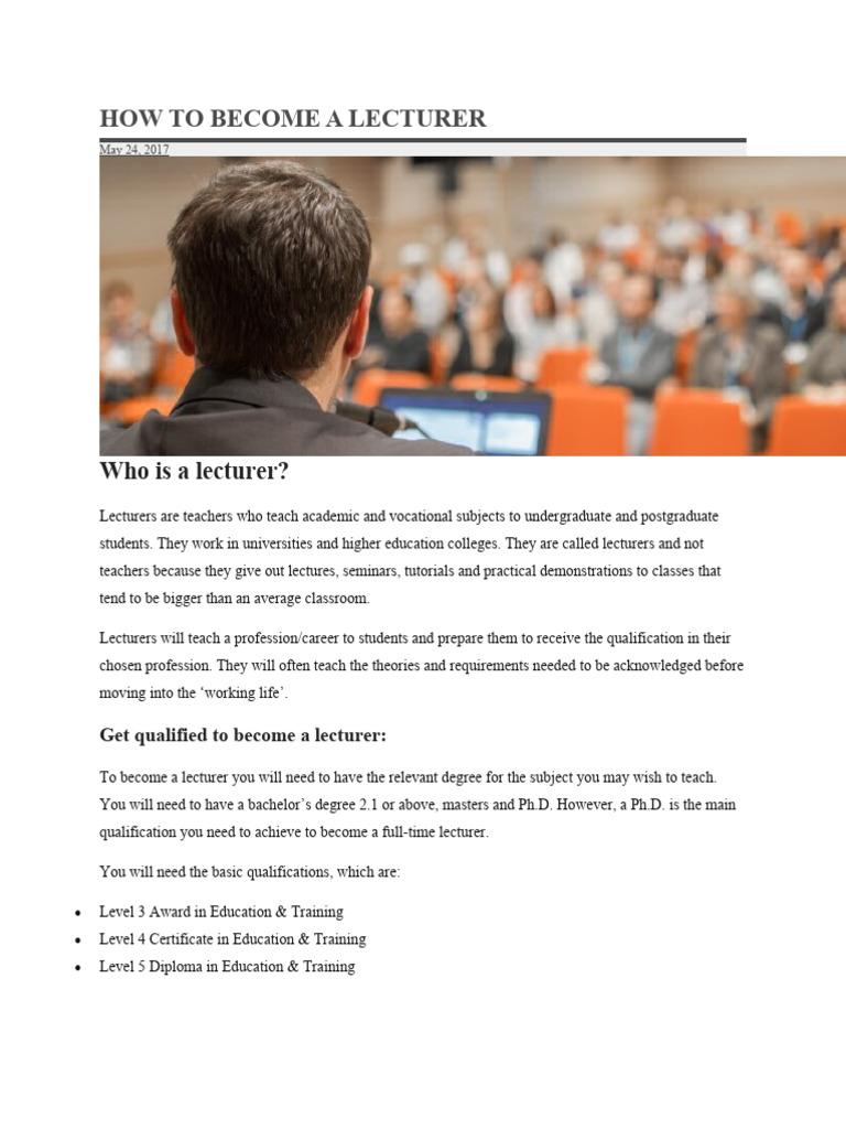 How To Become A Lecturer | PDF | Academic Degree | Lecturer