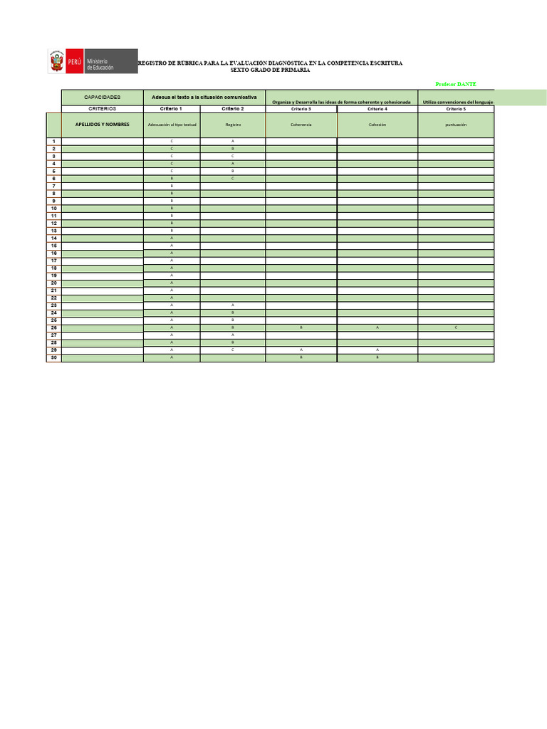 Rúbrica Evaluación Escritura Sexto Grado | PDF