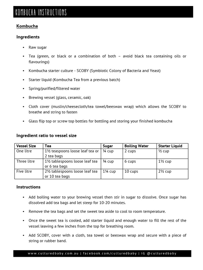 Kombucha Instructions | PDF | Brewing | Tea