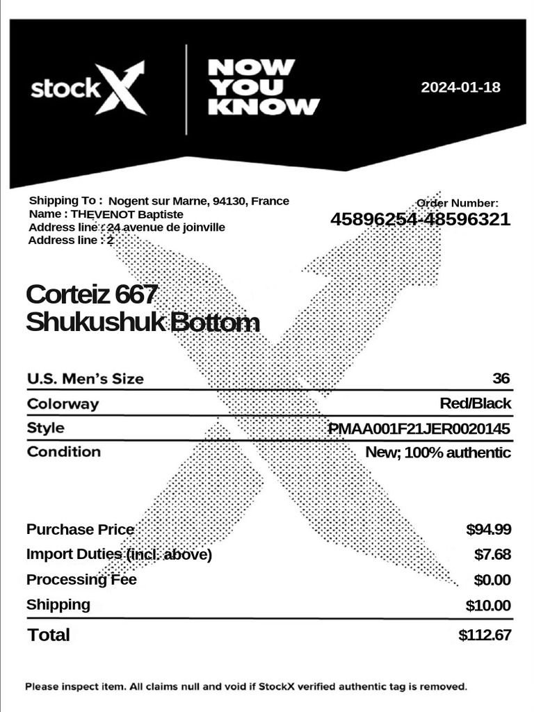 StockX Invoice for Corteiz 667 Order | PDF