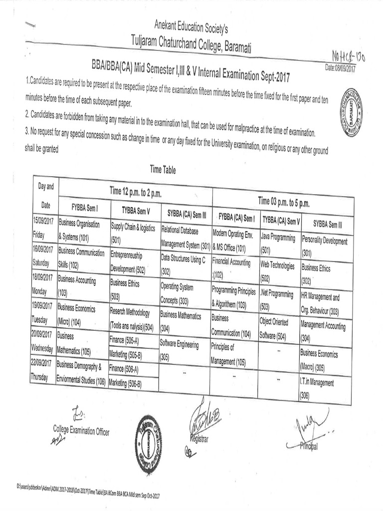 Time Table Bba | PDF