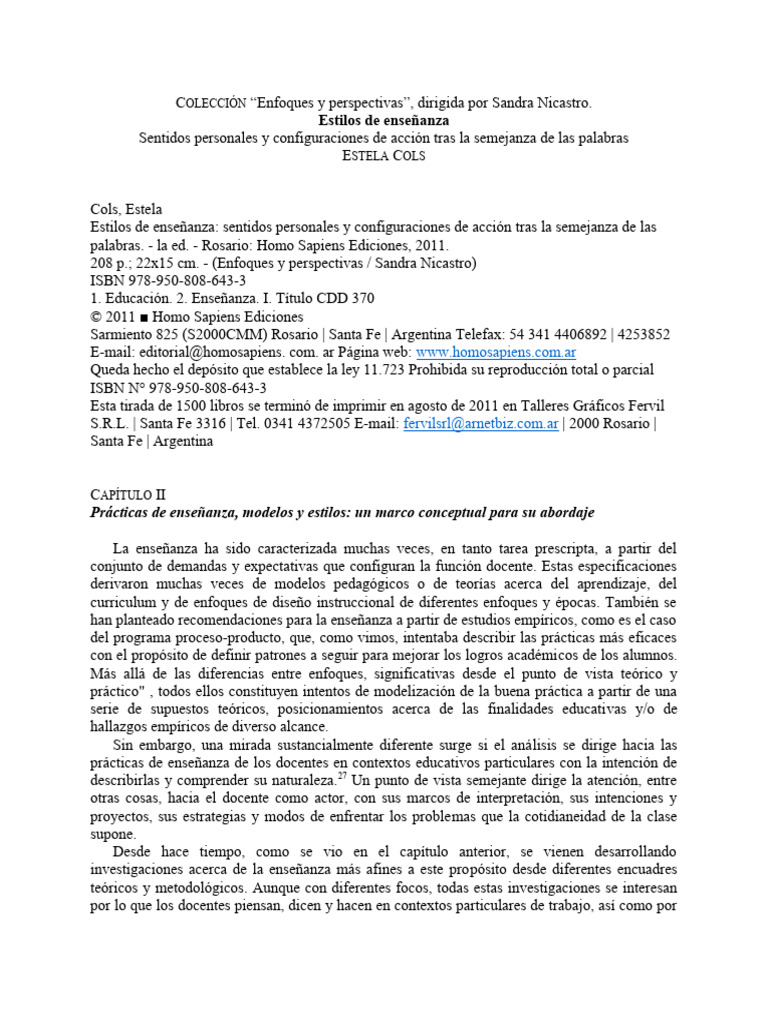 Estilos De Enseñanza Capítulo Ii Pdf Enseñando Plan De Estudios