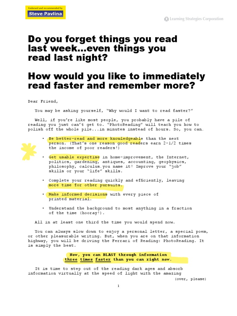 PhotoReading E1106V-5 | PDF | Neuro Linguistic Programming | Reading ...