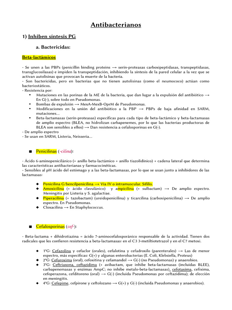 Antibacterianos | PDF | Penicilina | Antibióticos