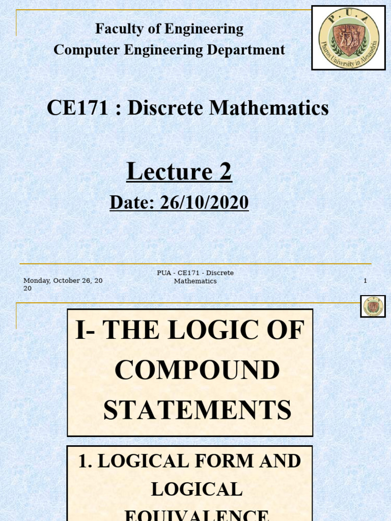 Discrete Mathematics - L02 | PDF | Contradiction | Syntax (Logic)