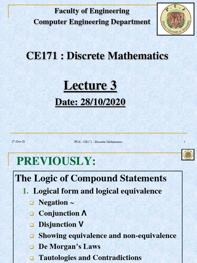 Discrete Mathematics - L03 | Download Free PDF | If And Only If | Syntax (Logic)
