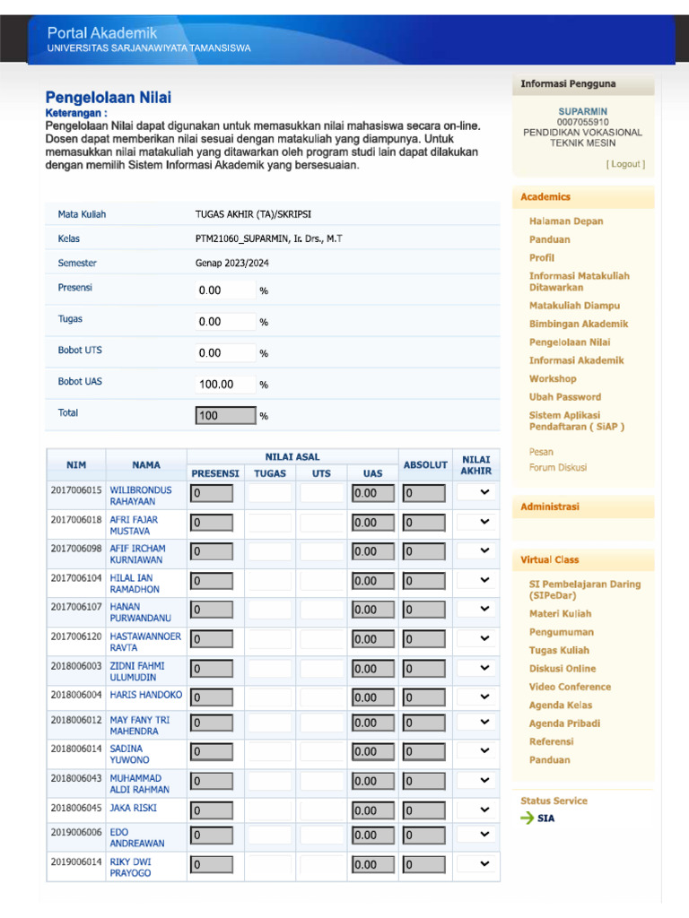 Daftar Nilai Ta | PDF