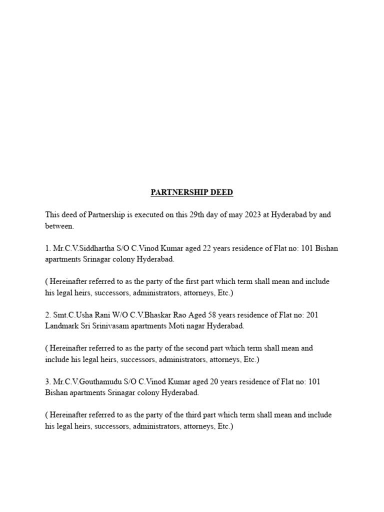 PARTNERSHIP DEED Model 1 | PDF | Partnership | Private Sector