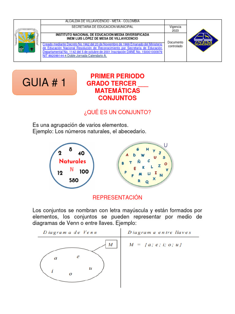 Guía de Conjuntos para Tercer Grado | PDF | Conjunto (Matemáticas ...