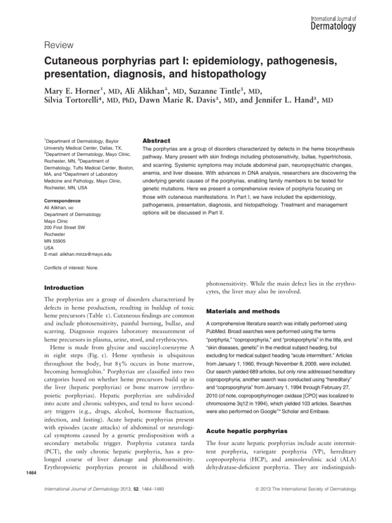 Cutaneous Porphyrias: Epidemiology & Diagnosis | PDF | Clinical ...