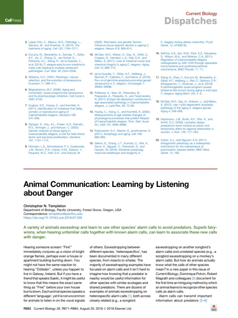 Animal Communication Learning by Listening About Danger - 2018 ...
