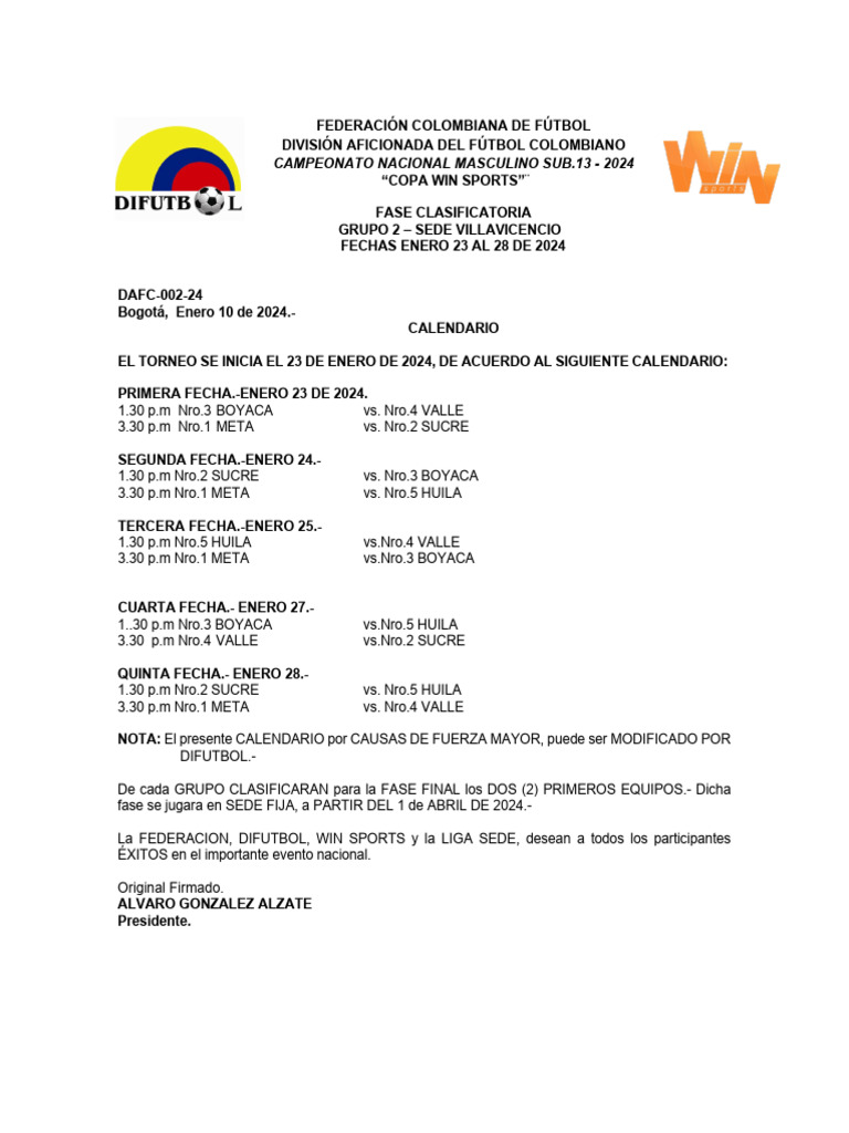 Aviso Sub.13 Masculino 2024 GR.2 Villavicencio Enero22 28 | PDF