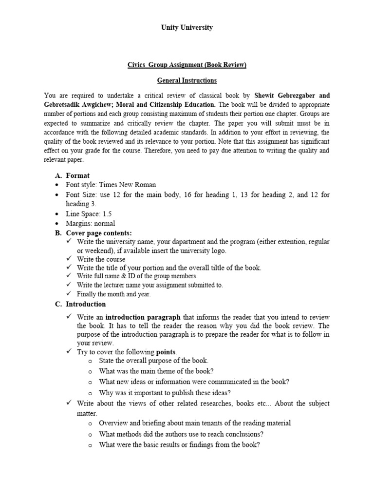 Book Review Assignment Guidelines | PDF | Books | American ...