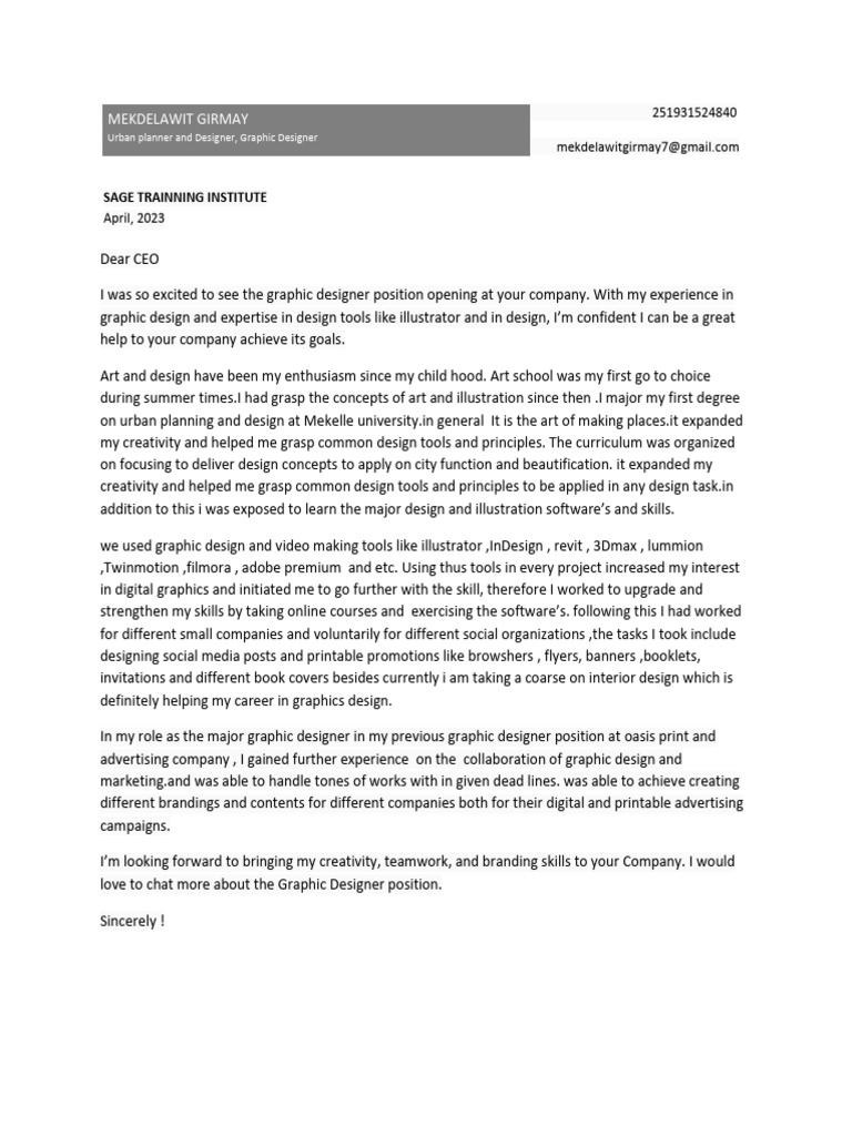 COVER LETTER Two | PDF | Graphic Design | Human Communication