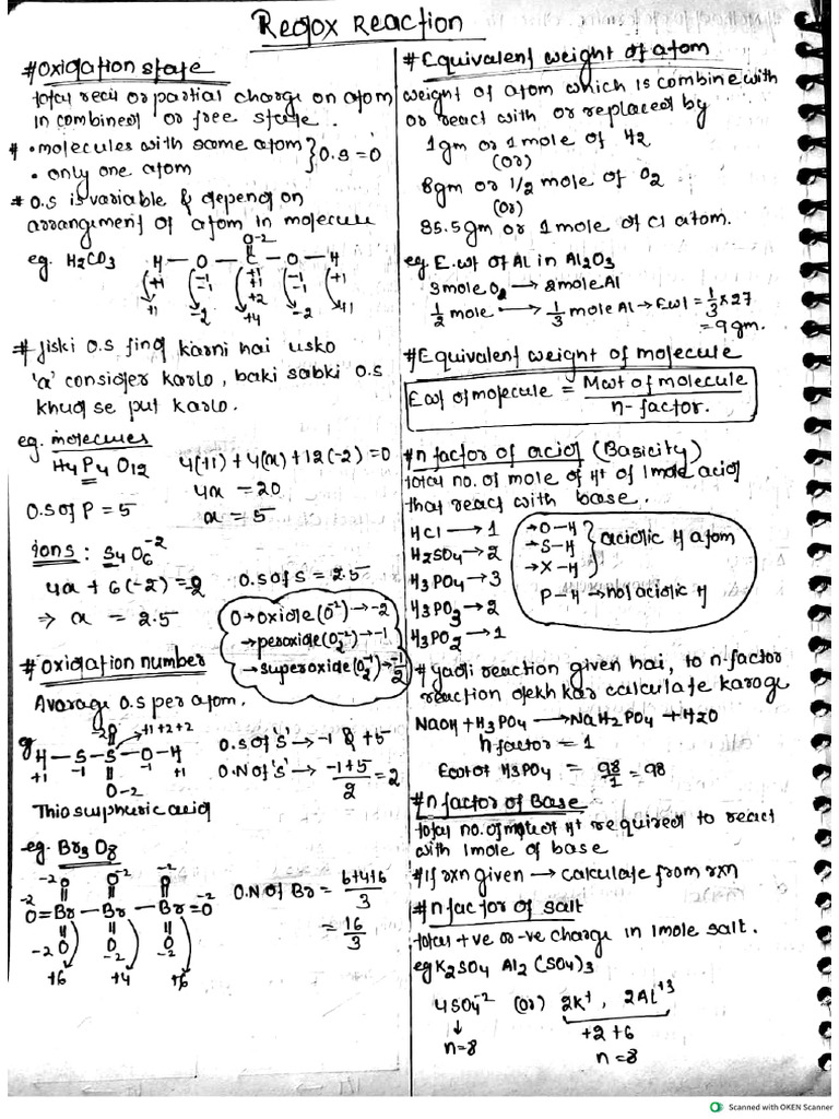 (Normal) Redox Reaction Quick Revision Sheet Chemistry | PDF