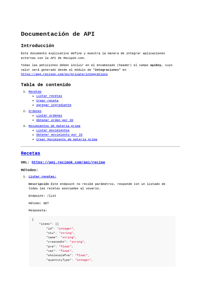 API Documentation | PDF | Nutrición | Dieta y nutrición