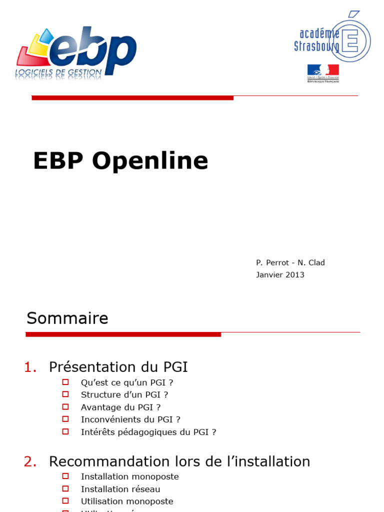 Guide d'installation d'EBP Openline | PDF | Progiciel de gestion ...