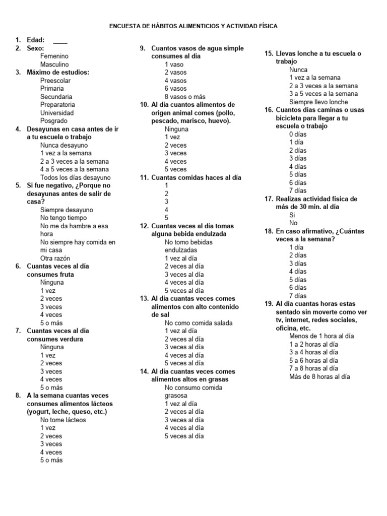 Encuestas Hábitos Saludables | PDF | Leche | Alimentos