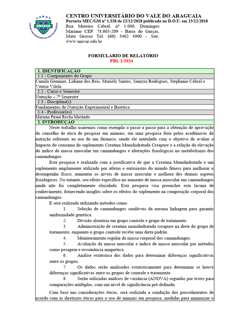 Relatório PBL Atualizado - Grupo Líder Lidiane | PDF | Science | Método científico
