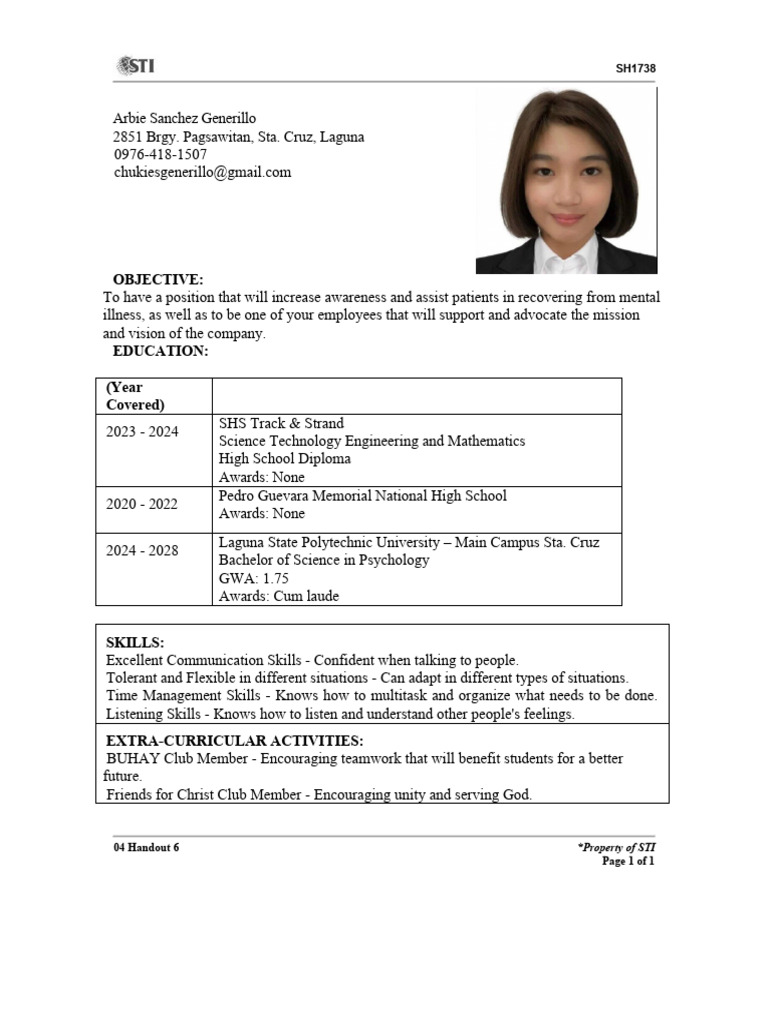 Resume Format | PDF | Psychology | Behavioural Sciences