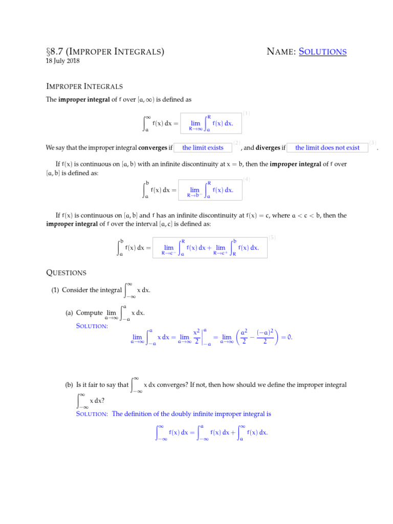 18su 1910 Handout17 Solutions | PDF | Integral | Complex Analysis