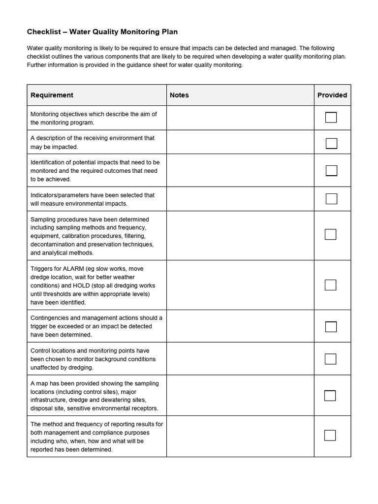 Checklist Water Quality Monitoring Plan | PDF