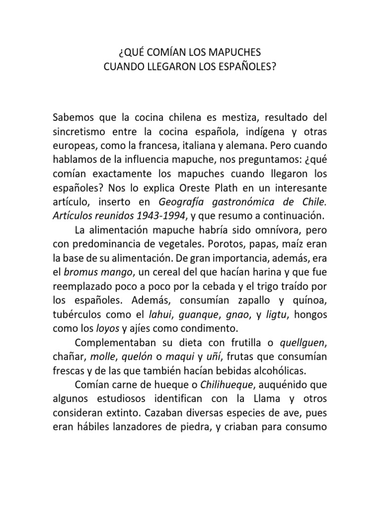 Qué Comían Los Mapuche | Descargar gratis PDF | Cocinando | Preparación ...