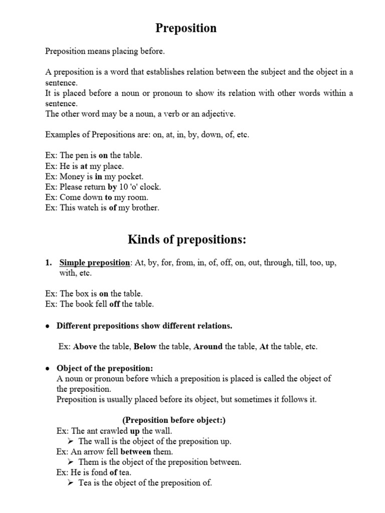 Preposition | PDF | Preposition And Postposition | Noun