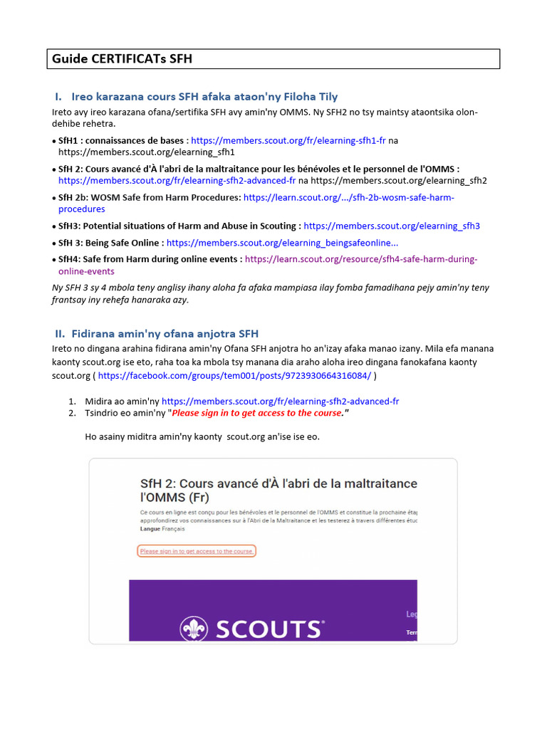 Guide Certificat SFH Dokotry Manoa | PDF