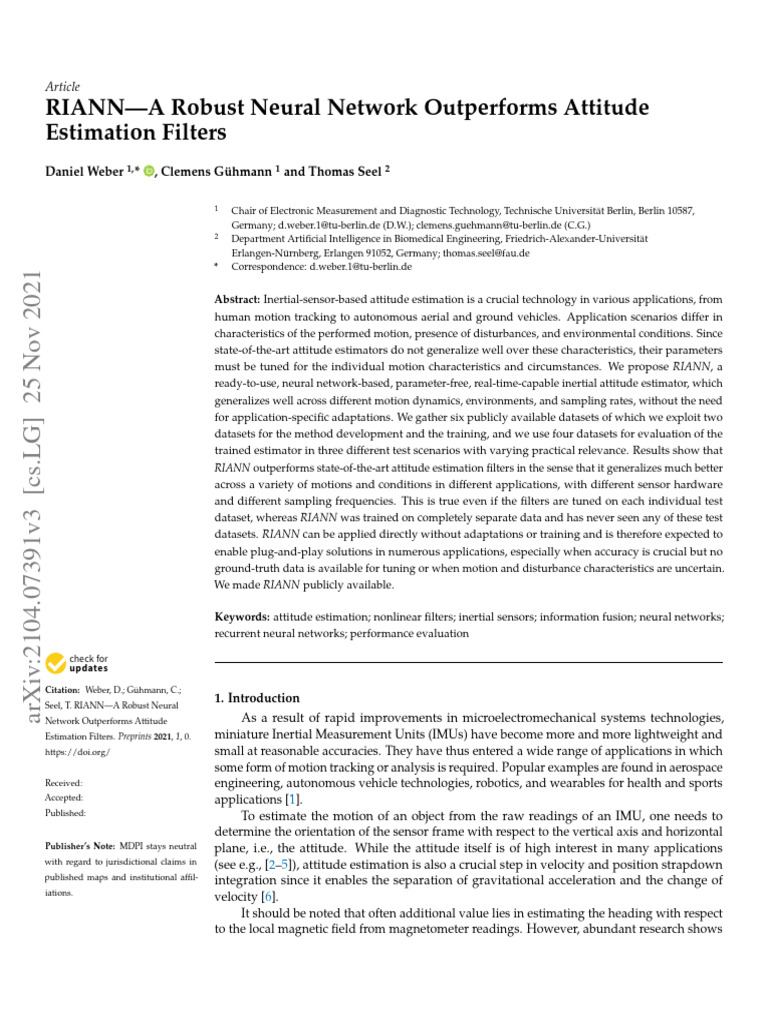 Riann A Robust Neural Network Outperforms Attitude Estimation Filters Pdf Inertial
