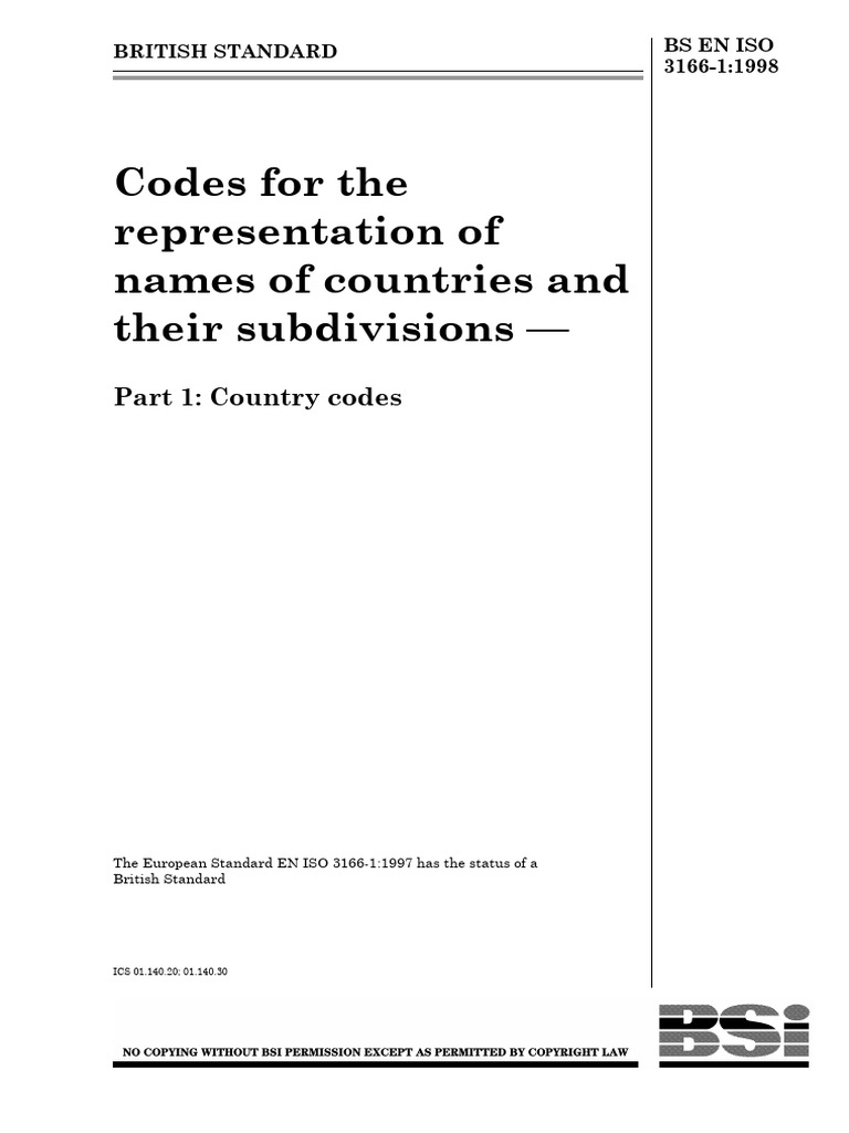 BS EN ISO 3166-1-1998-Codes For The Representation of Names | Download ...