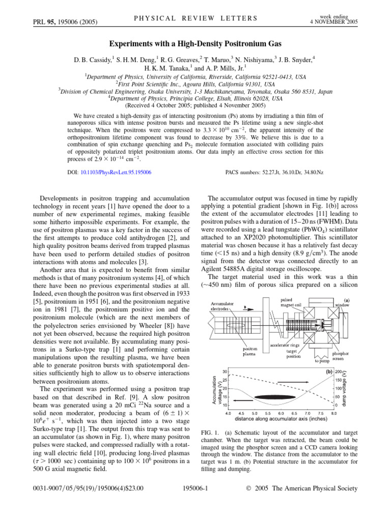 Experiments With A High-Density Positronium Gas: Week Ending 4 NOVEMBER ...