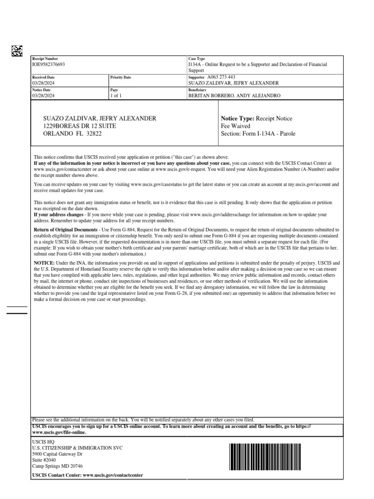 Receipt Notice | PDF | United States Citizenship And Immigration ...