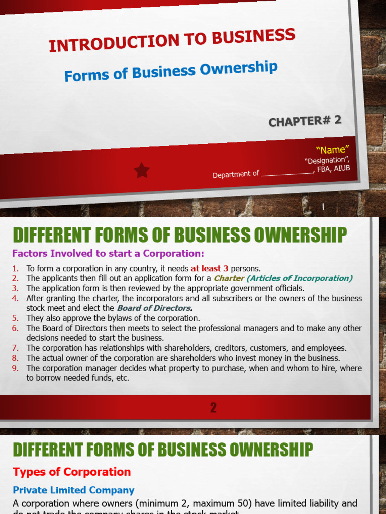 Introduction To Business - Chapter 2 Part 2 - Forms of Business ...