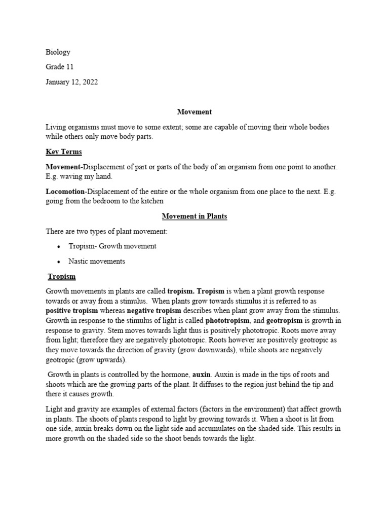 Plant Movements Notes | PDF