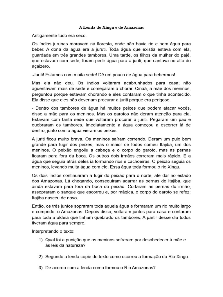 A Lenda Do Xingu e Do Amazonas | PDF
