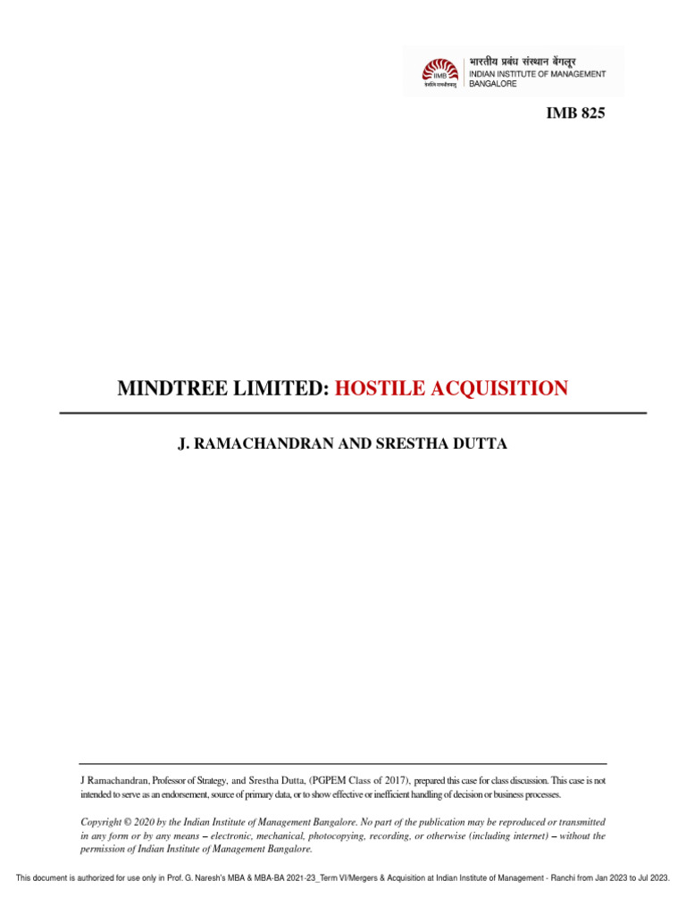 Mindtree Case | PDF | Mergers And Acquisitions | Takeover