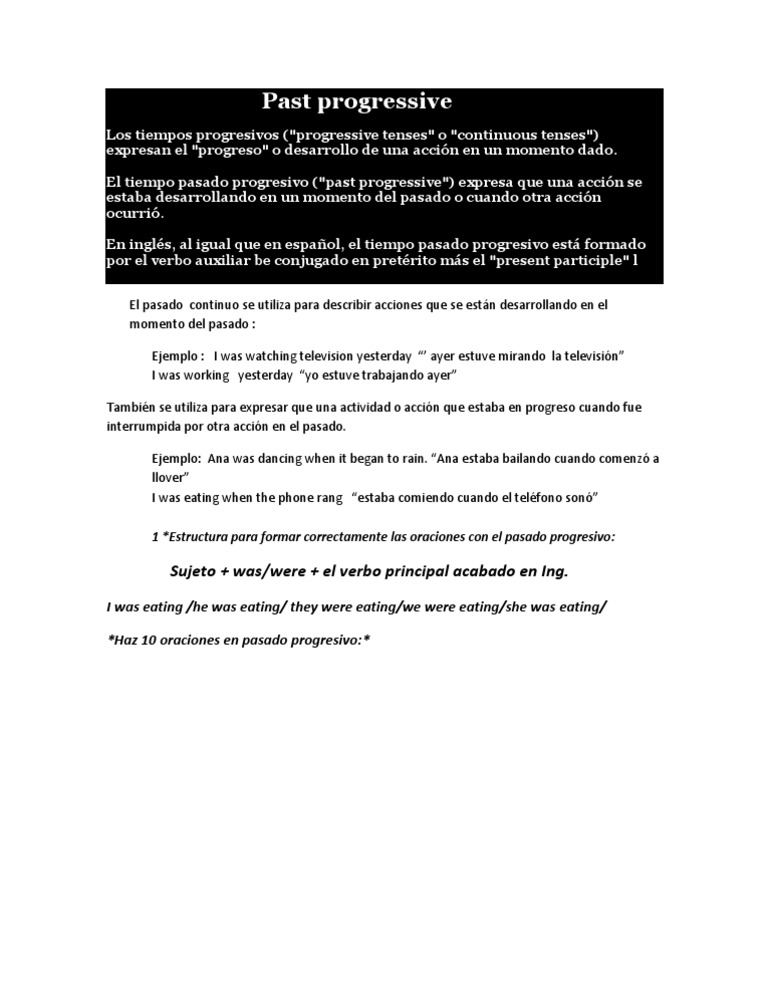 Past Progressive Explicacion y Actividad para Los Alumnos! | PDF ...