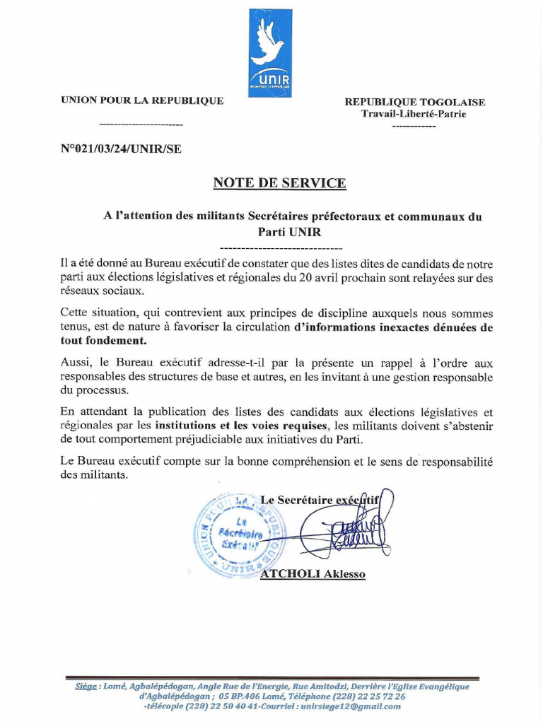 Note de Service N°021-03-24-Unir-Se | PDF