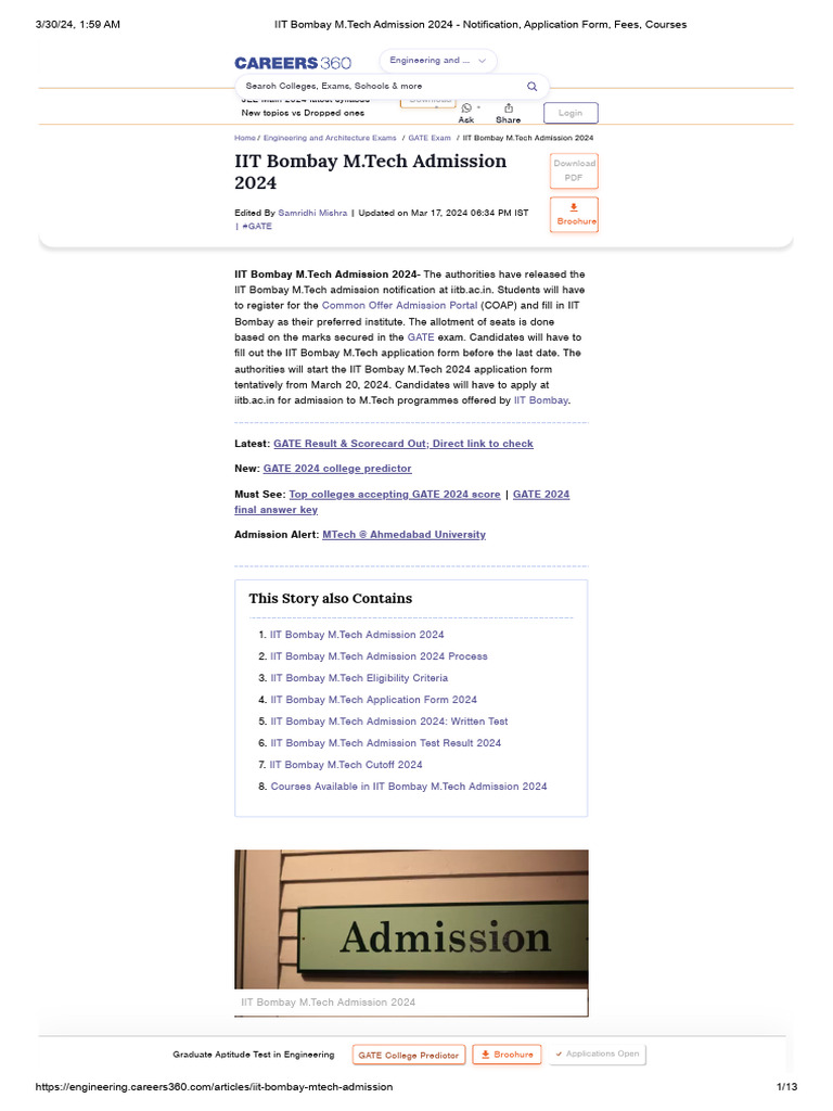 IIT Bombay M.Tech Admission 2024 - Notification, Application Form, Fees ...