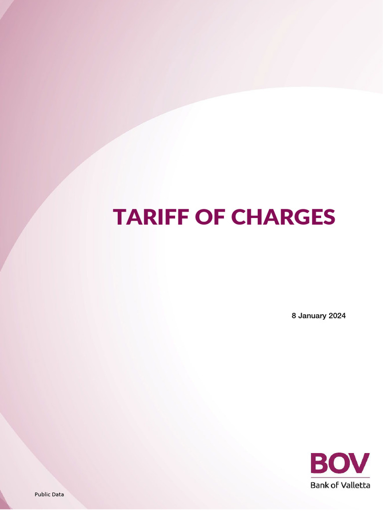 Tariff of Charges - 08-01-2024 | PDF | Cheque | Credit Card