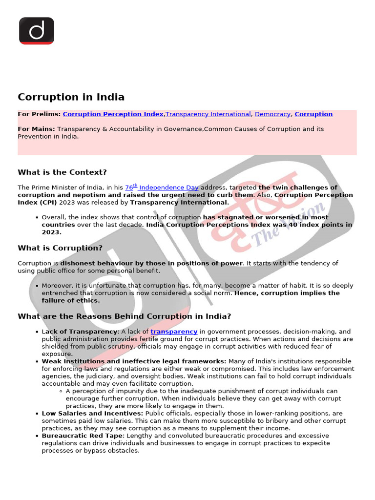 Corruption in India: What Is The Context? | PDF | Corruption | Political Corruption