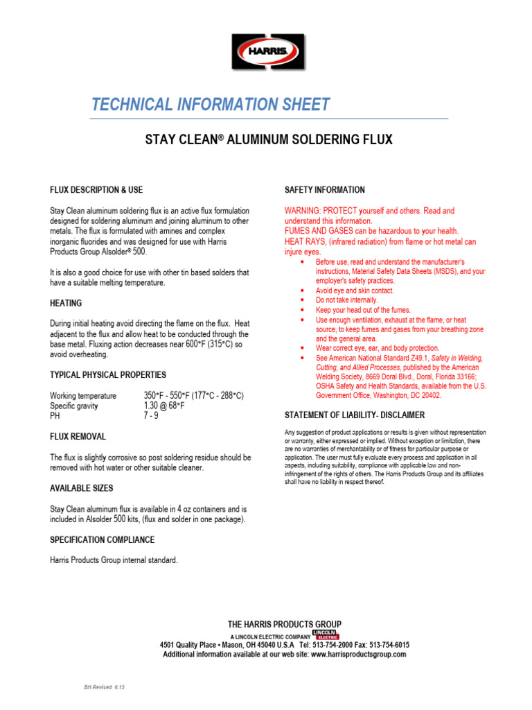 Stay Clean Aluminum Soldering Flux | PDF | Soldering | Welding