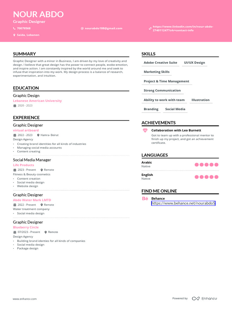 Nour's Resume | PDF | Graphic Design | Social Media