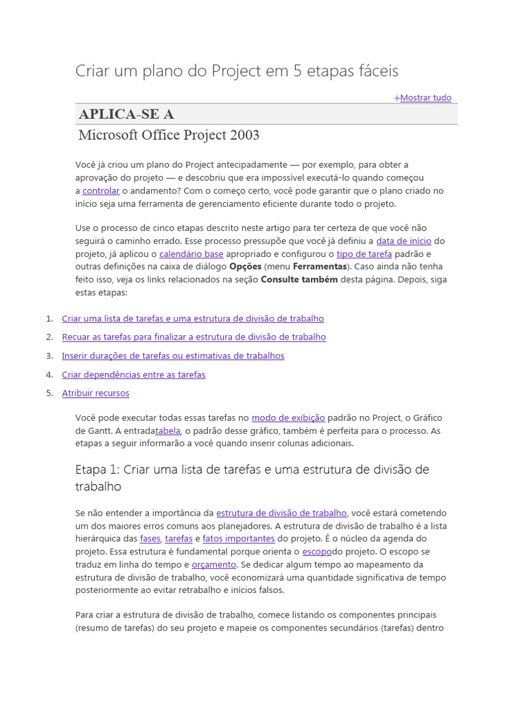 Criar Um Plano Do Project em 5 Etapas Fáceis | PDF | Tempo | Janela ...